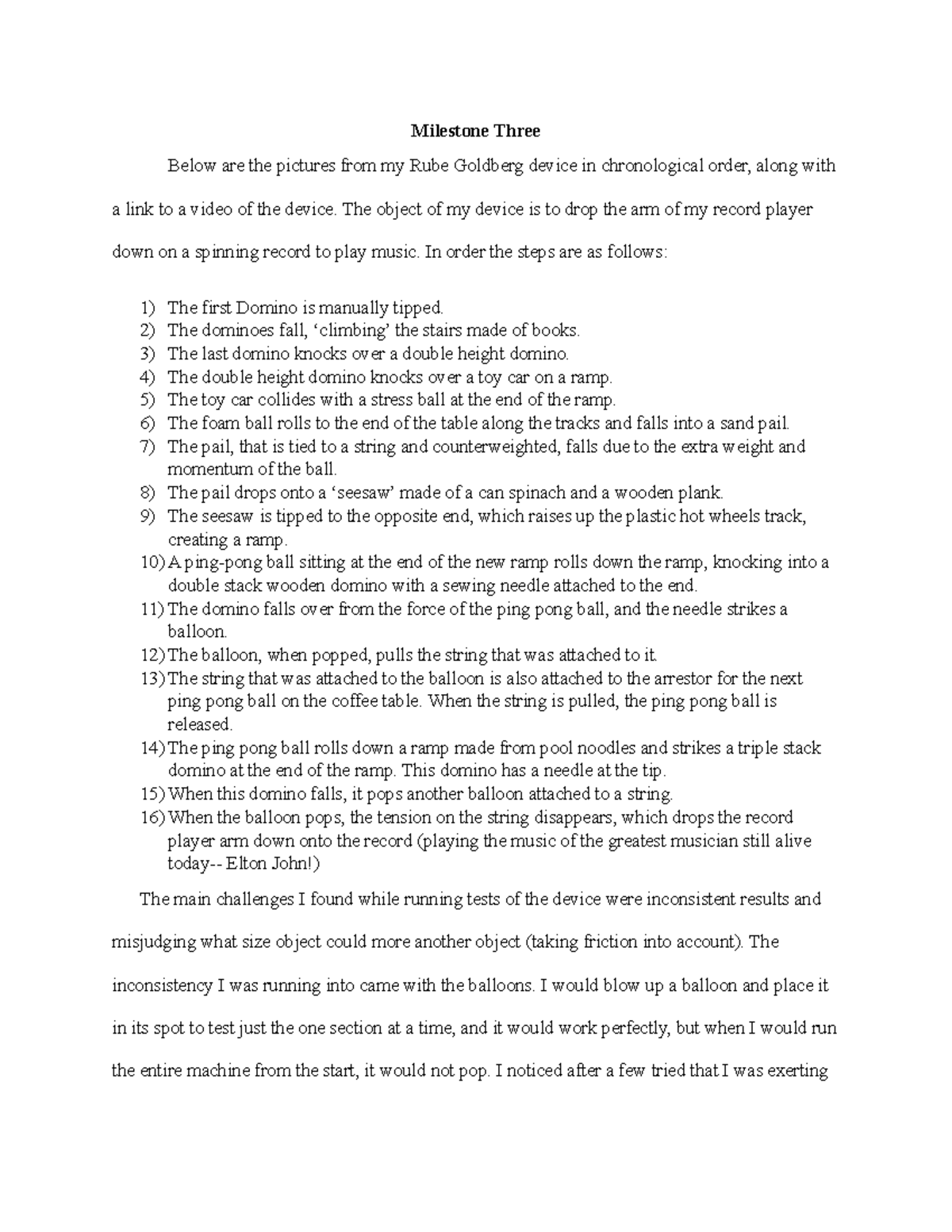 Milestone 3: Rube Goldberg Device Steps and Challenges (A) - Studocu