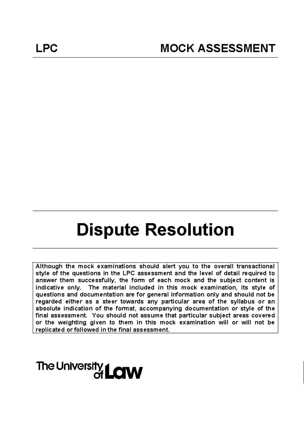 LPC MOCK ASSESSMENT: Dispute Resolution Practice Exam Guide - Studocu