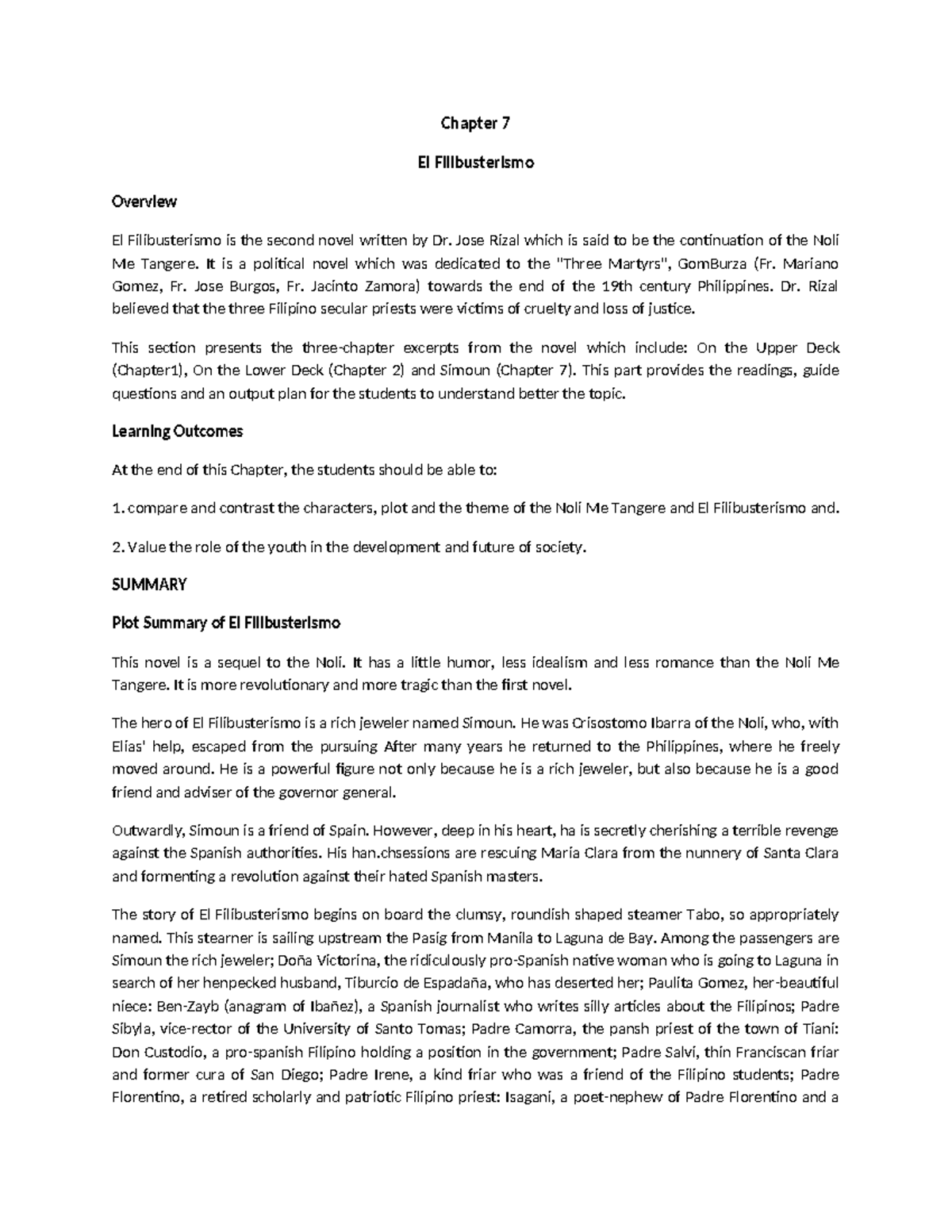 Rizal EL Filibusterismo Chapter 7 Overview and Analysis - Studocu