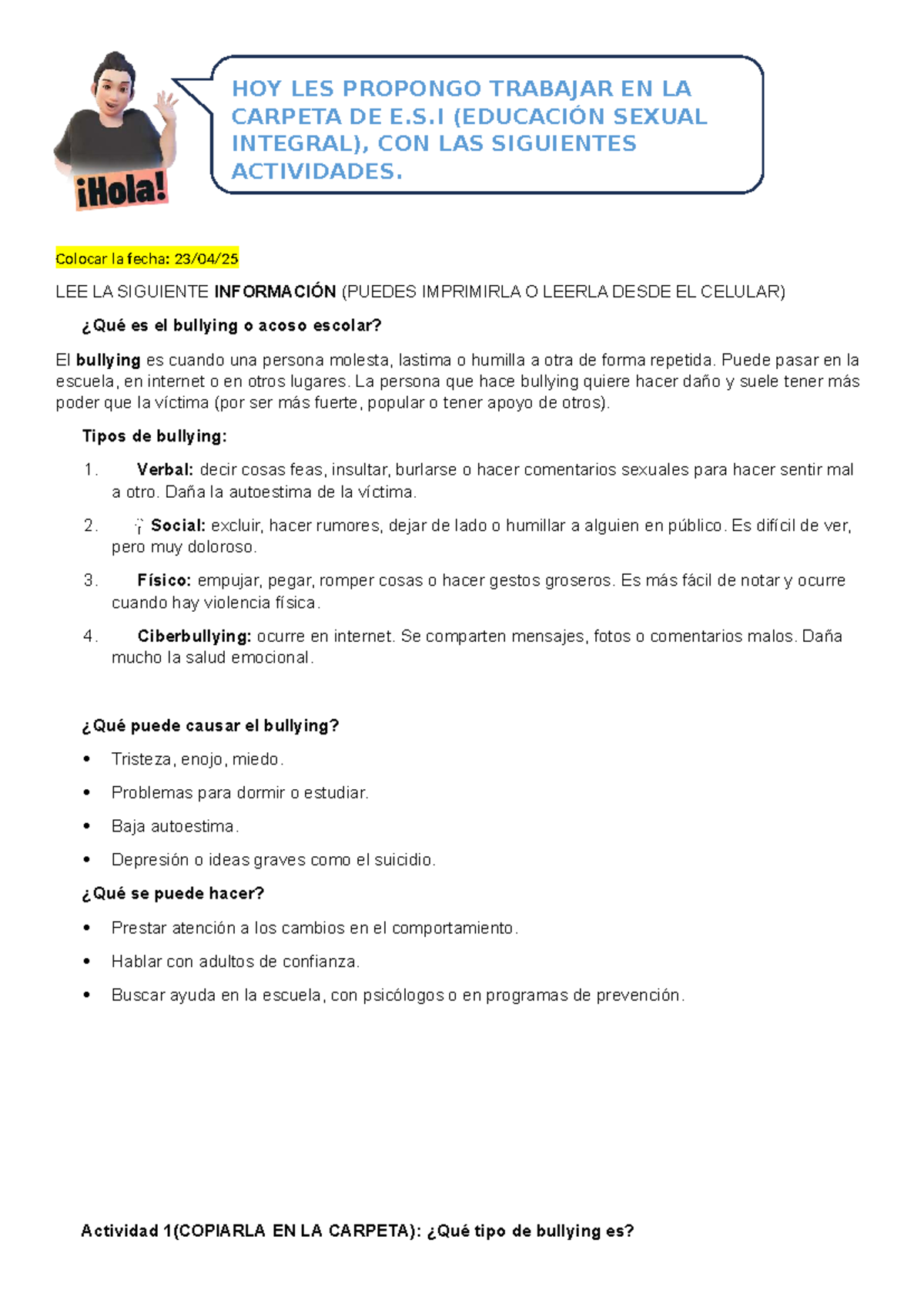 Actividades sobre Bullying en E.S.I: Comprendiendo el Acoso Escolar ...