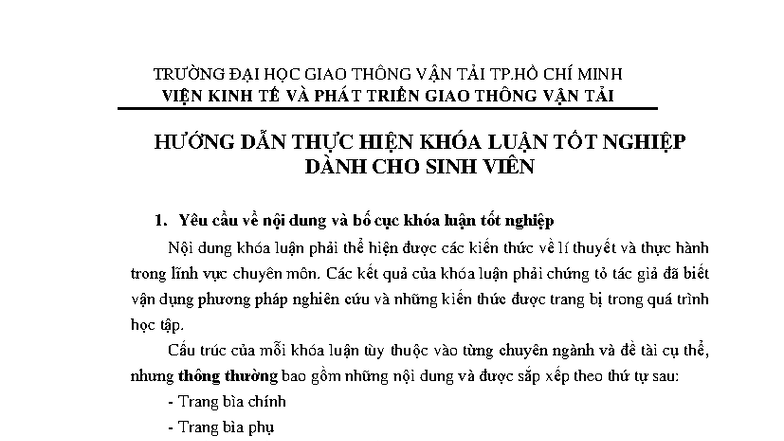 Hướng Dẫn Trình Bày Khóa Luận Tốt Nghiệp KTVT-1 - Studocu
