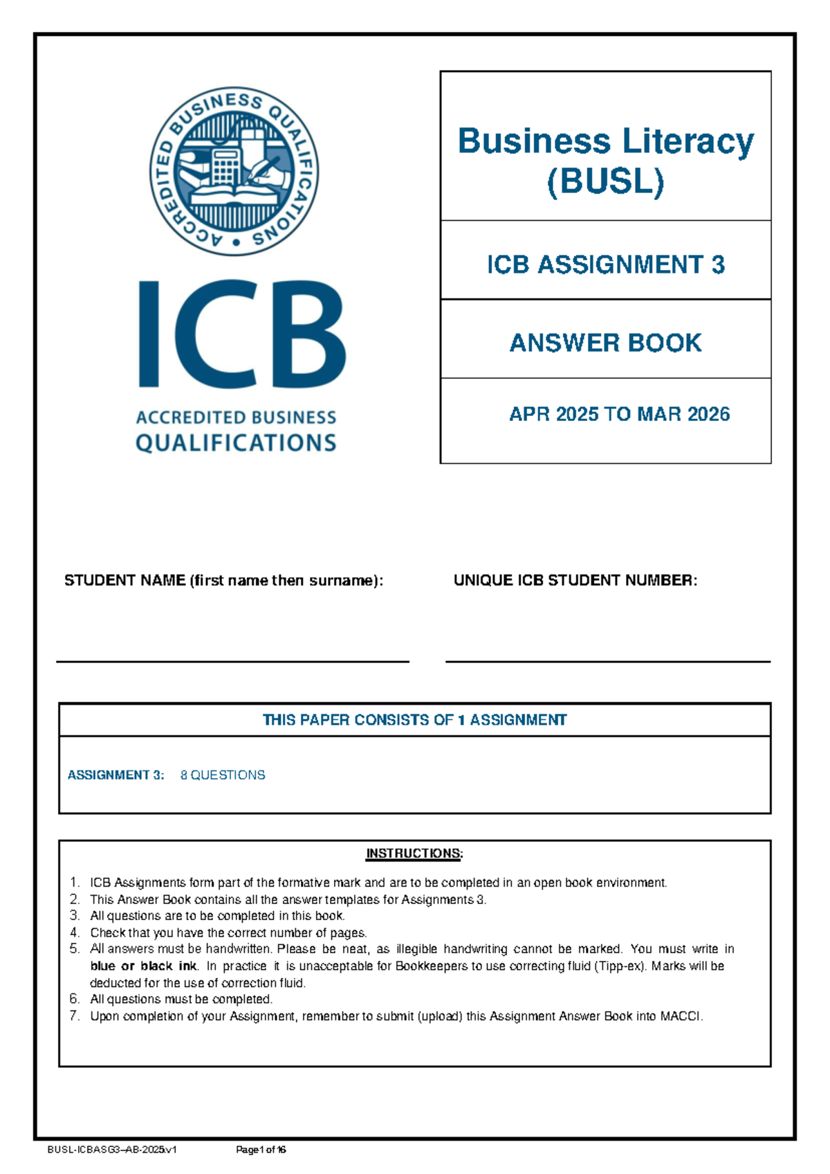 BUSL-ICB Assignment 3 Answer Book (Apr 2025 - Mar 2026) - Studocu