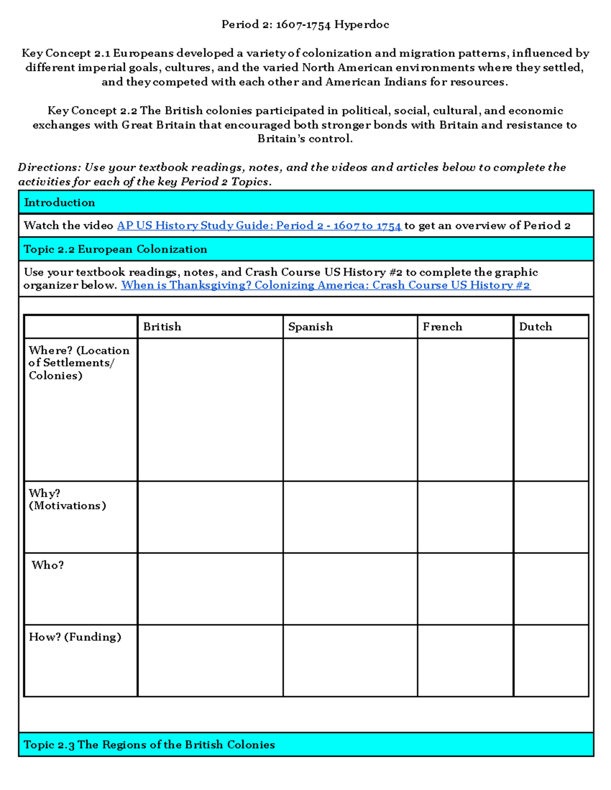 APUSH Period 2 (1607-1754): Colonization, Culture, and Conflict - Studocu