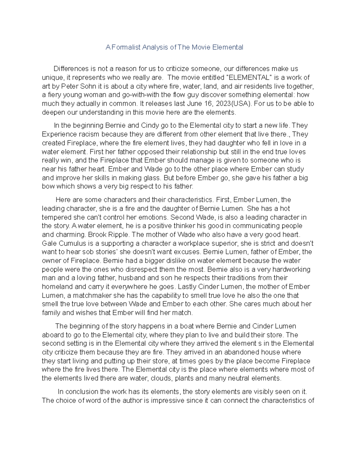 A Formalist Analysis of The Movie Elemental - A Formalist Analysis of ...