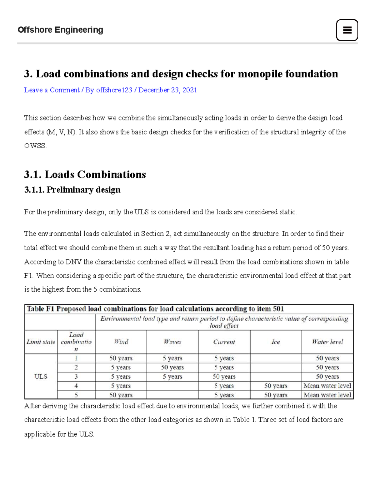 Offshore Engineering 3: Load Combinations & Design Checks for Monopile ...