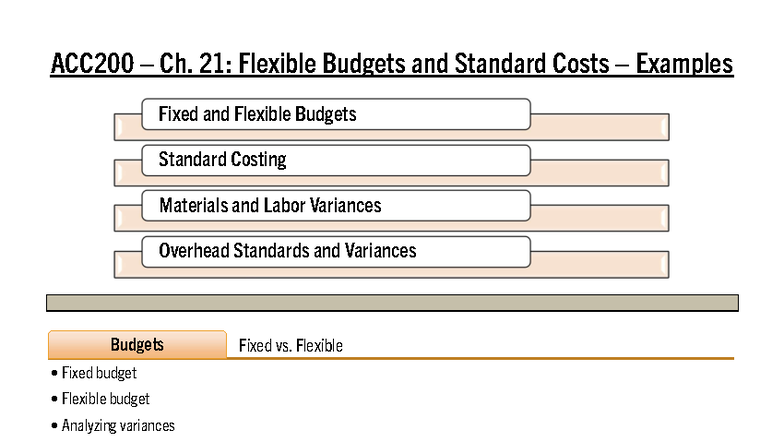 ACC200 Ch. 21: Flexible Budgets & Standard Costs Analysis - Studocu