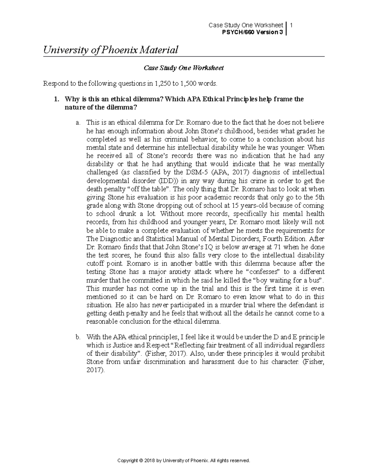 Case study One Worksheet Assessment - Case Study One Worksheet PSYCH ...