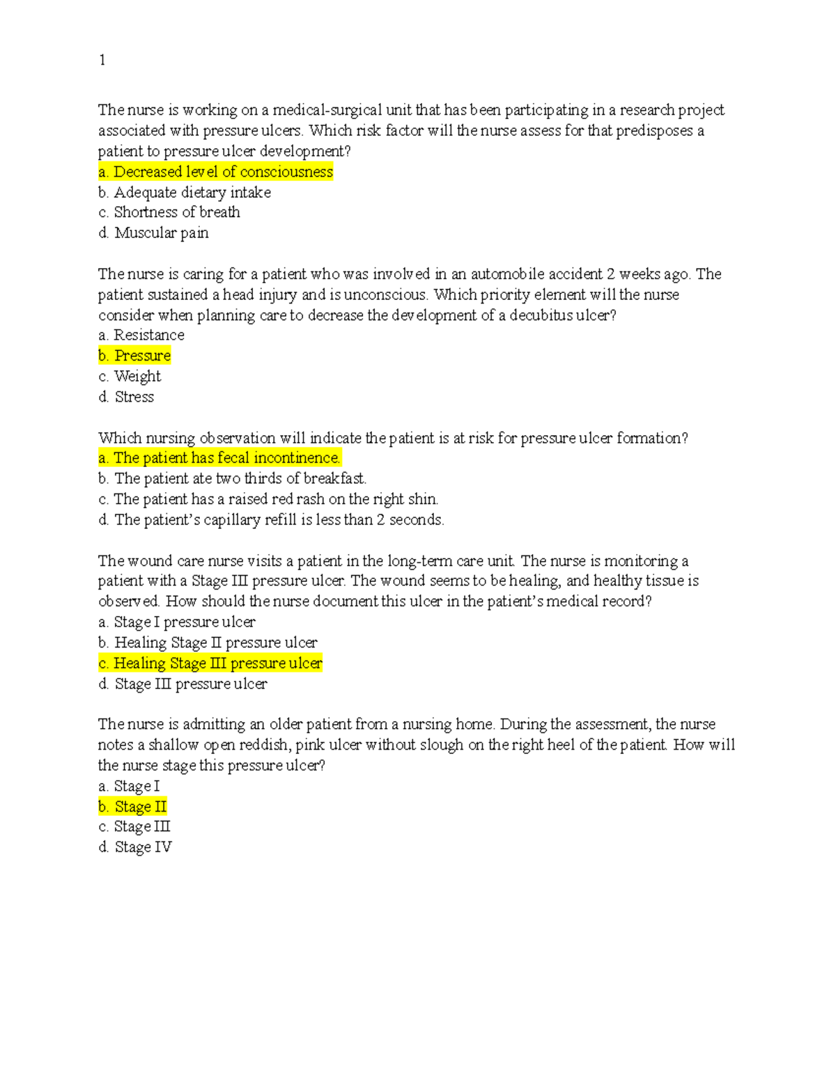 Skin Test Questions & Answers: Pressure Ulcer Management & Assessment ...