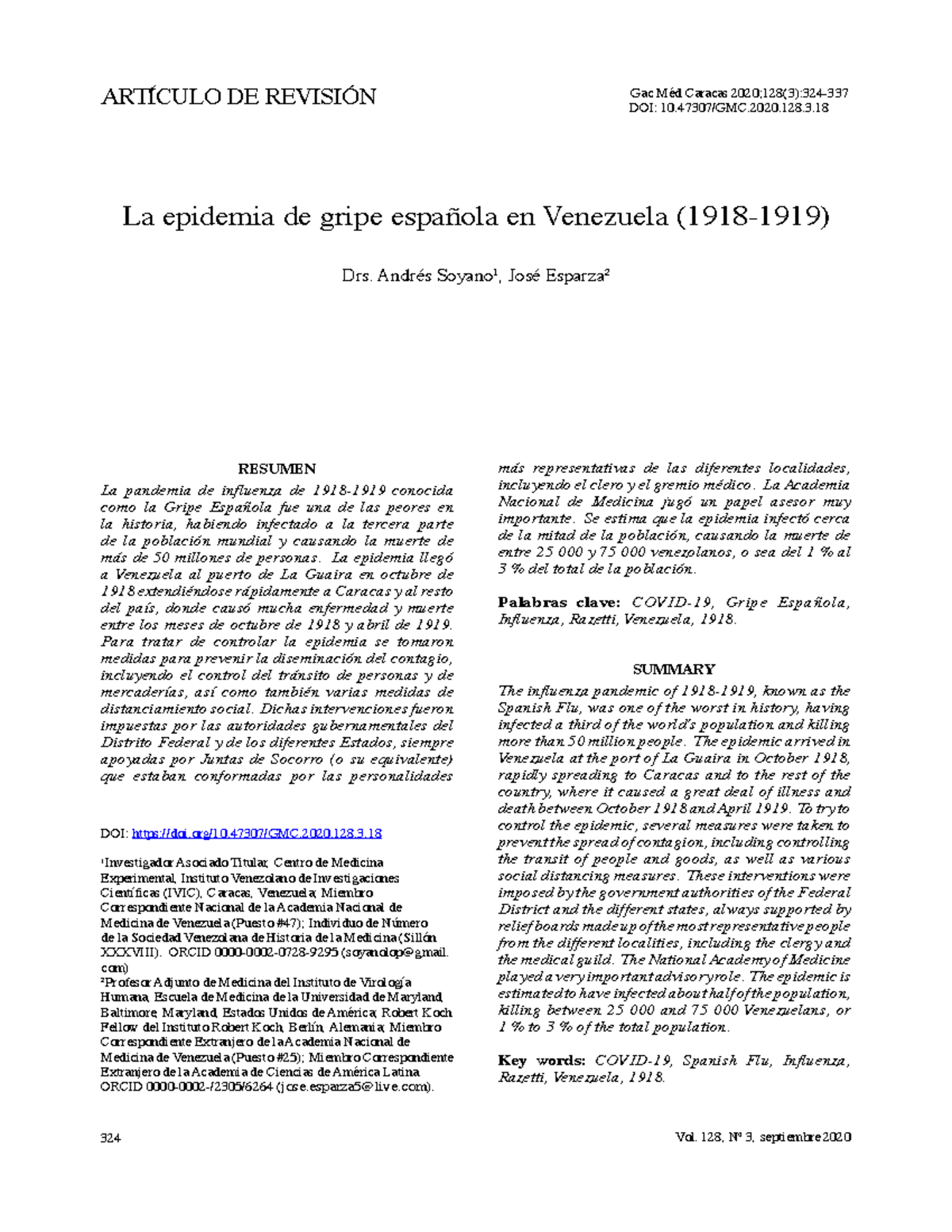 Epidemia de Gripe Española en Venezuela (1918-1919): Análisis y ...