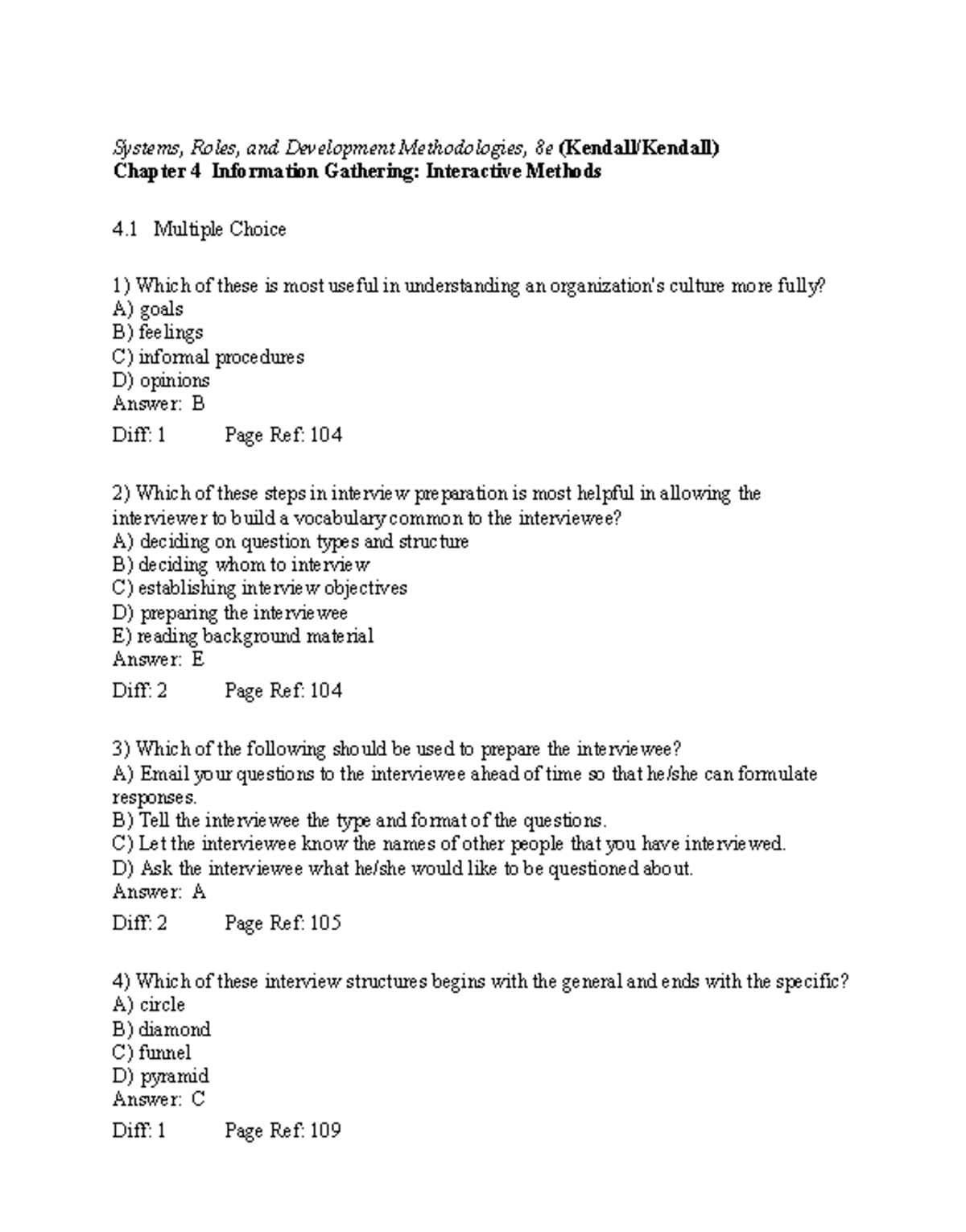Sad ch04 - System analysis and design 1 test bank SAD01 - Systems ...
