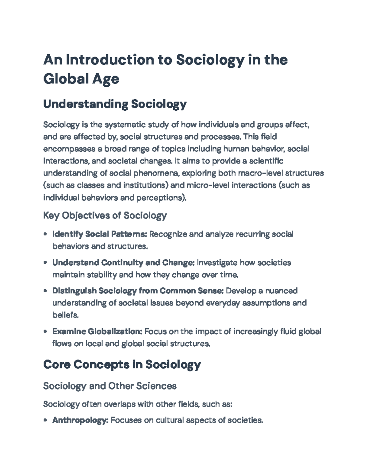 Understanding Sociology in the Global Age: Key Concepts and Issues - An ...