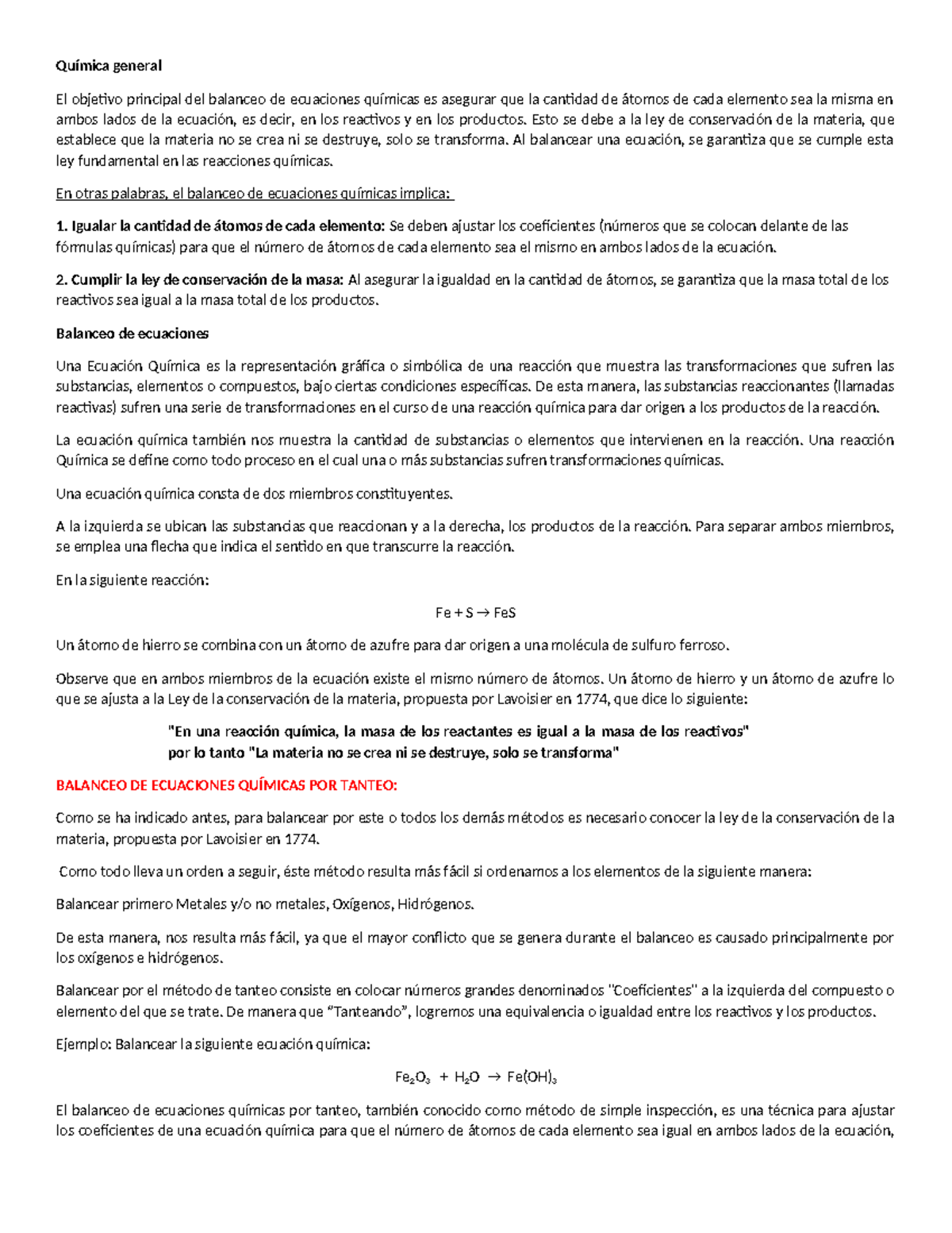 Balanceo de Ecuaciones Químicas: Ley de Conservación de la Materia ...