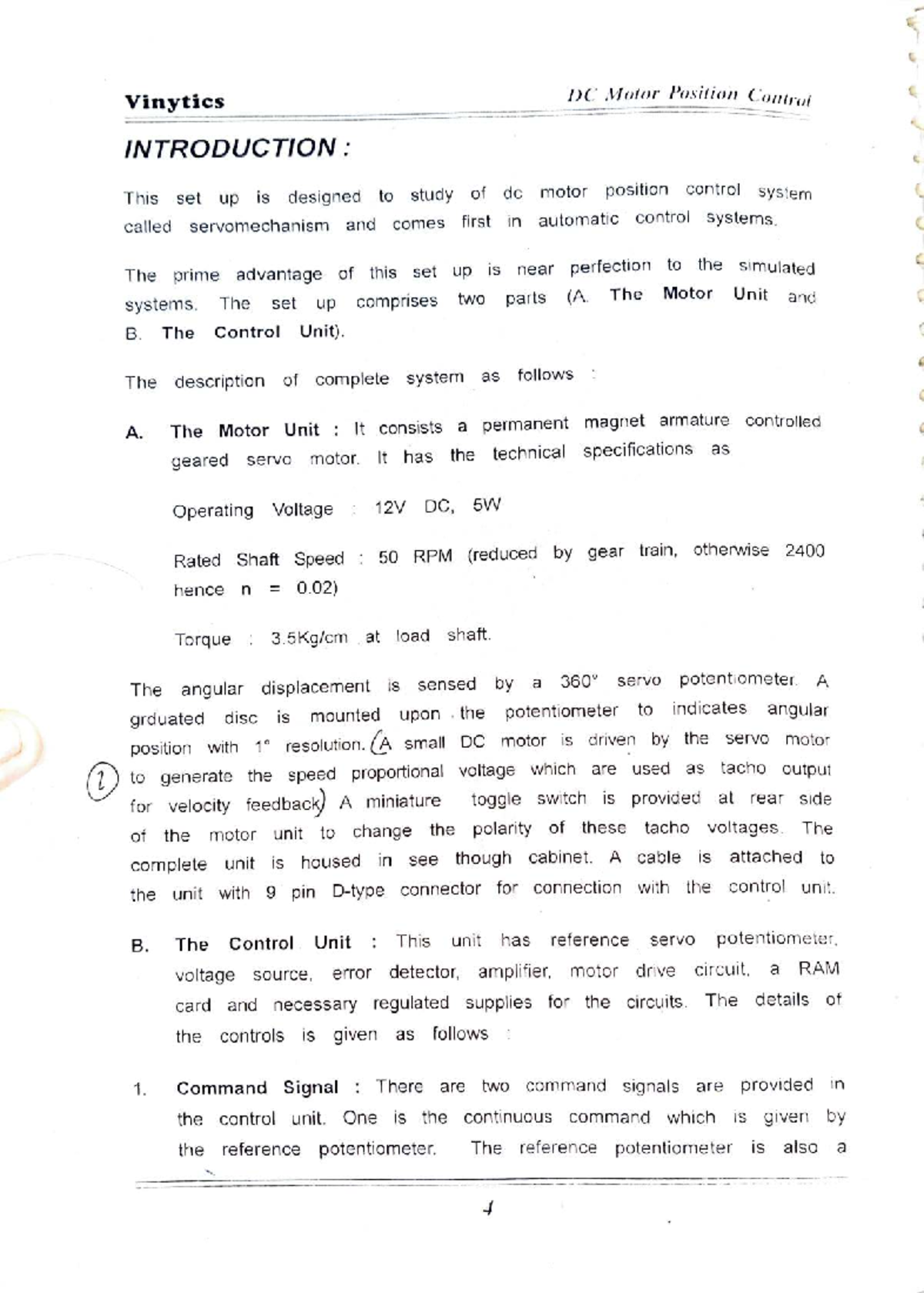 Vinytics DC Motor Position Control - Lecture Notes (Exp1&2) - Studocu