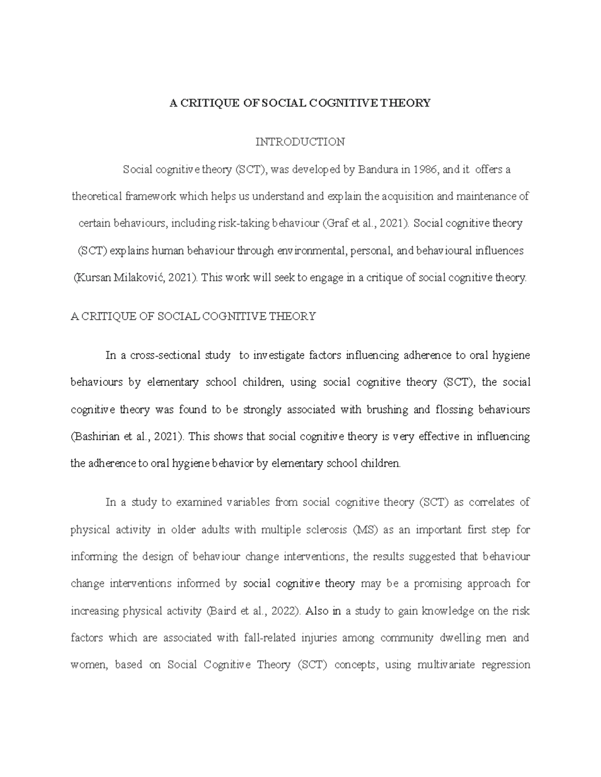A Critical Analysis of Social Cognitive Theory (SCT) - Studocu