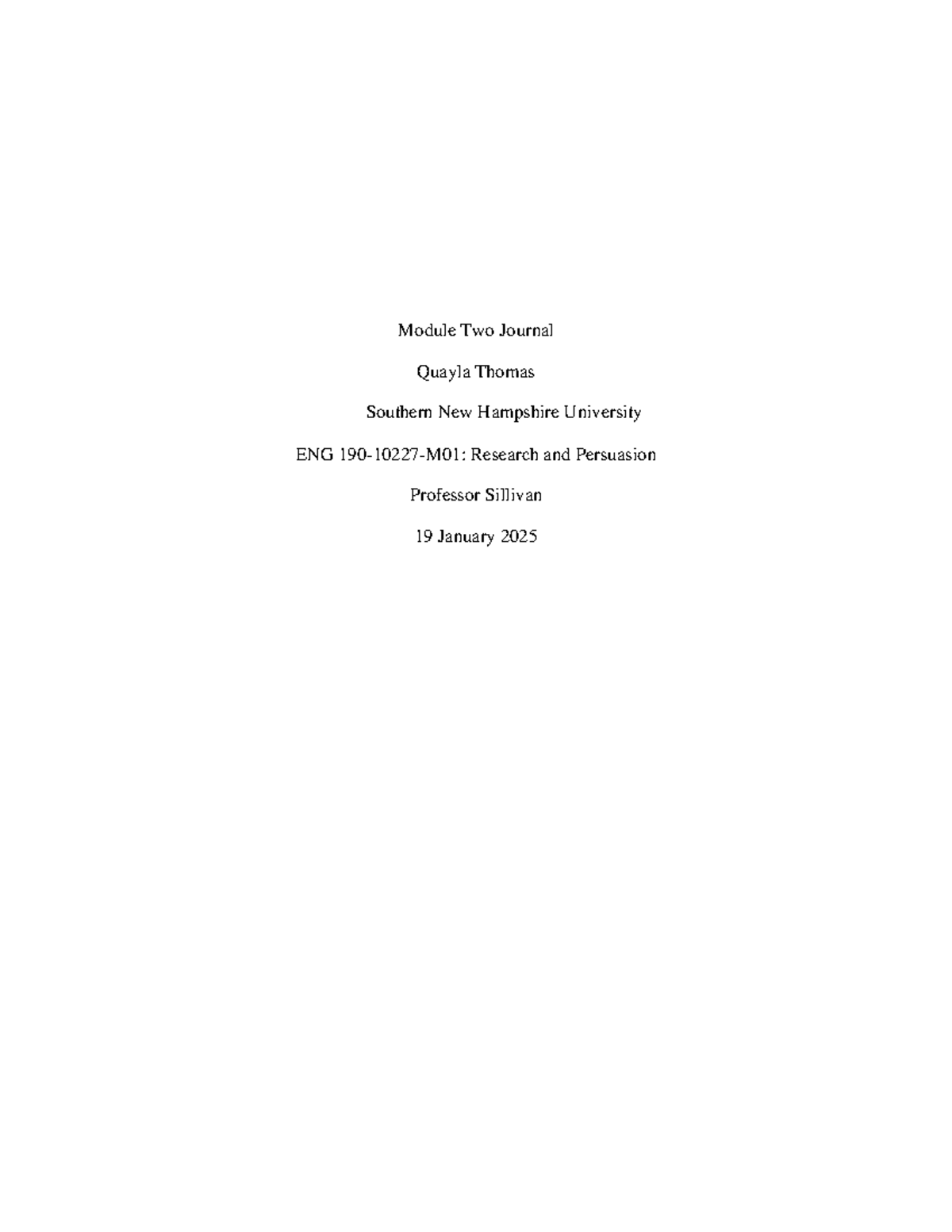 Module 2 Journal - Module Two Journal Quayla Thomas Southern New ...