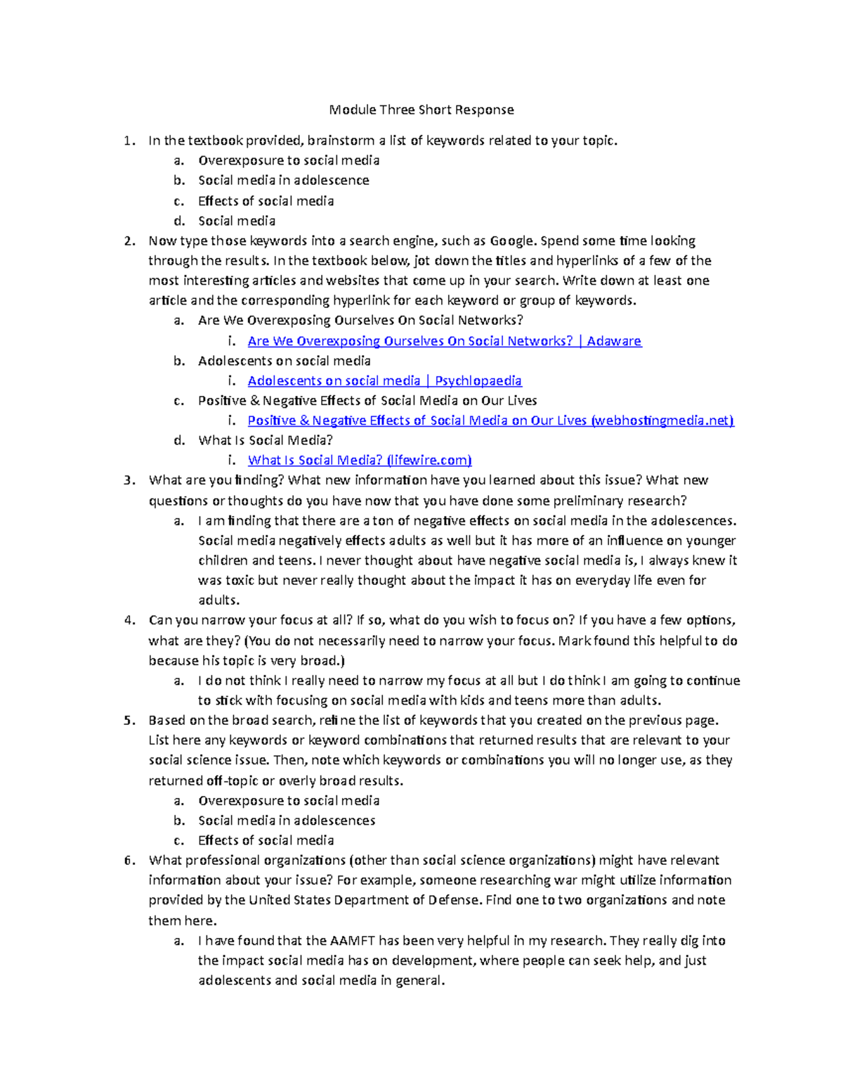 SCS 200 Module Three Short Response on Social Media Effects - Studocu