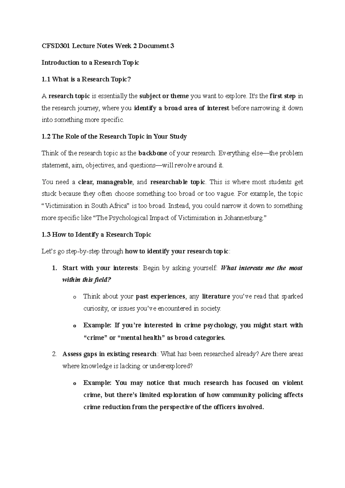 Theme 2 week 3 notes - CFSD301 Lecture Notes Week 3: Understanding ...