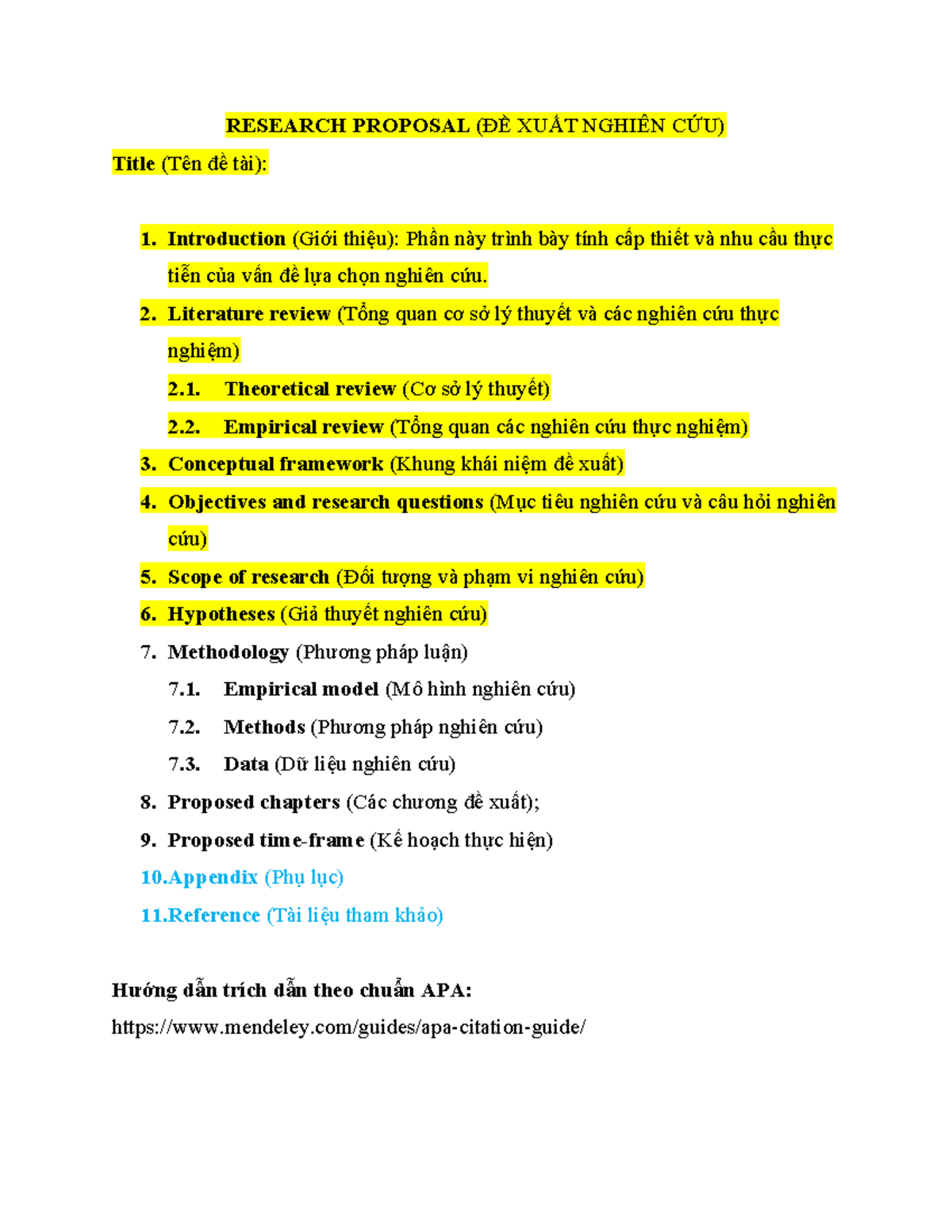 RESEARCH PROPOSAL (ĐỀ XUẤT NGHIÊN CỨU) - Outline and Appendix - Studocu