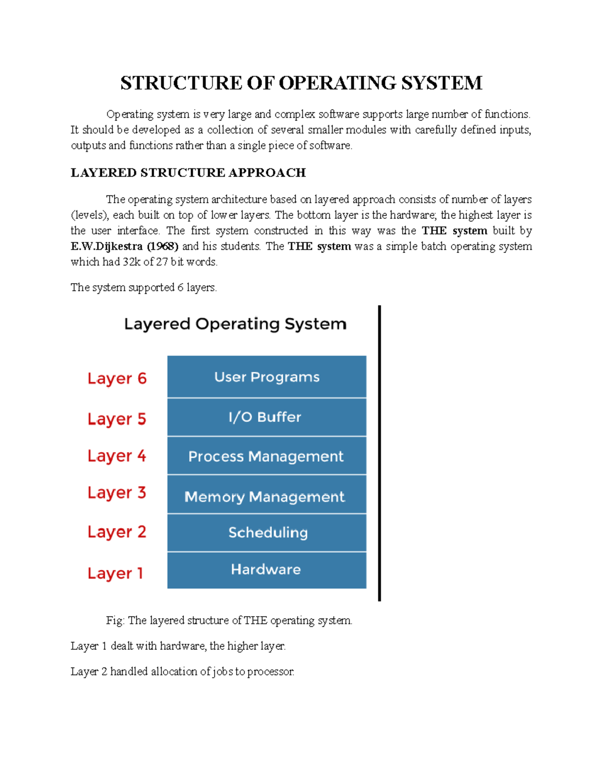 Operating System Structure: Layered Approach & Process Management - Studocu