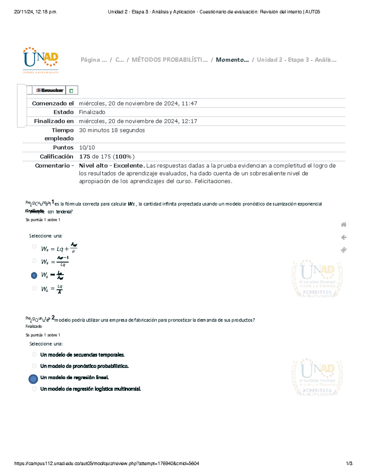 Unidad 2 - Etapa 3 - Análisis y Aplicación: Cuestionario Evaluación AUT ...