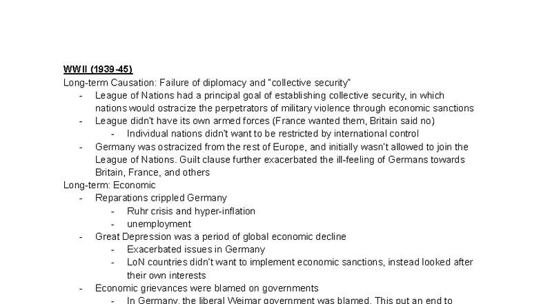 WWII (1939-45) - Causes of Conflict: Diplomacy Failures & League of ...