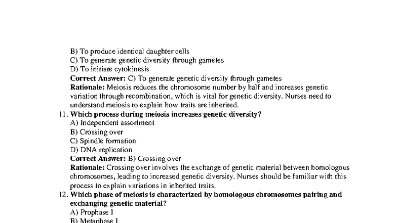 Genetics Test Bank: Meiosis & Genetic Diversity Insights (2024) - Studocu
