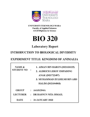 BIO320 TEST 2 JUN 2023 - SET 2 - COURSE : BIO320 – INTRODUCTION TO ...