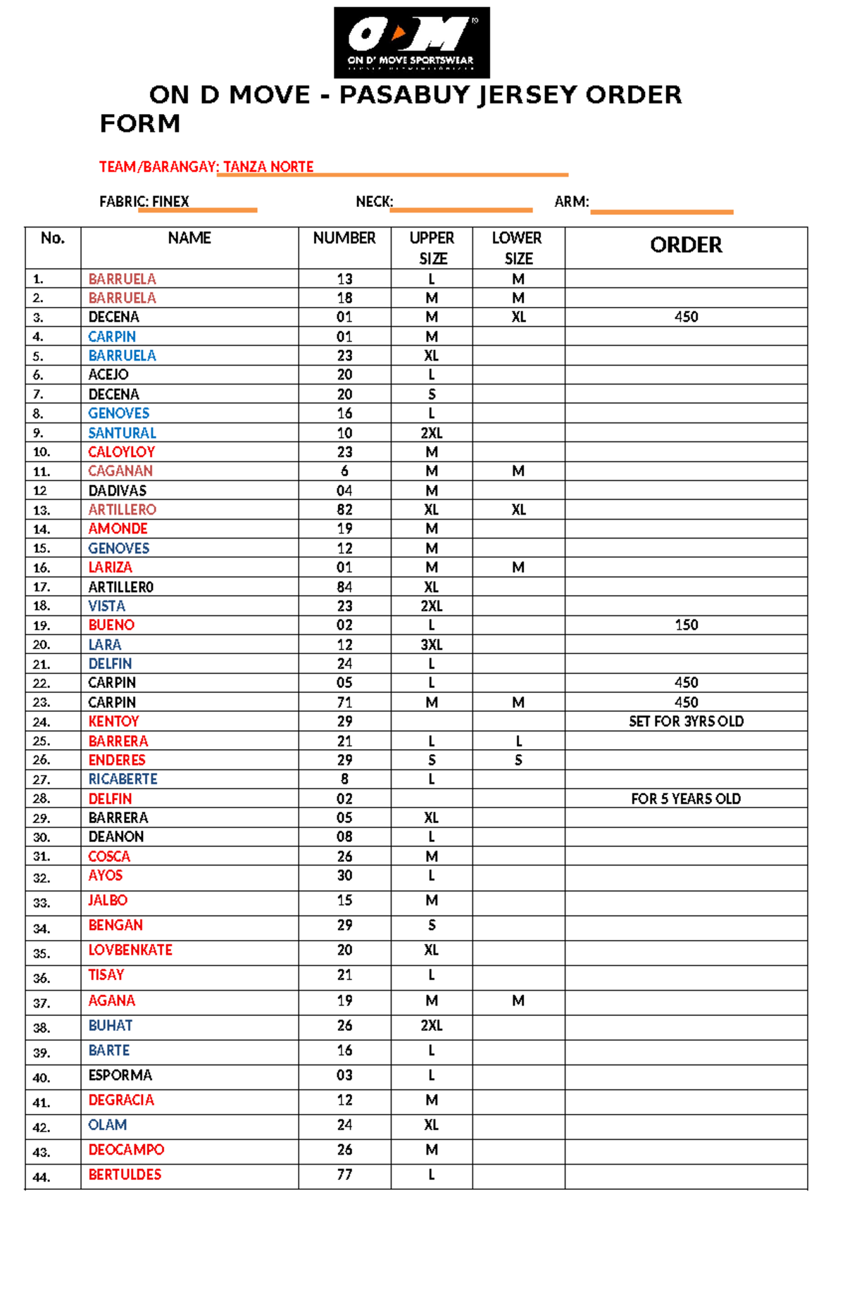 Pasabuy Jersey Order Form - Tanza Norte Fabric - Studocu