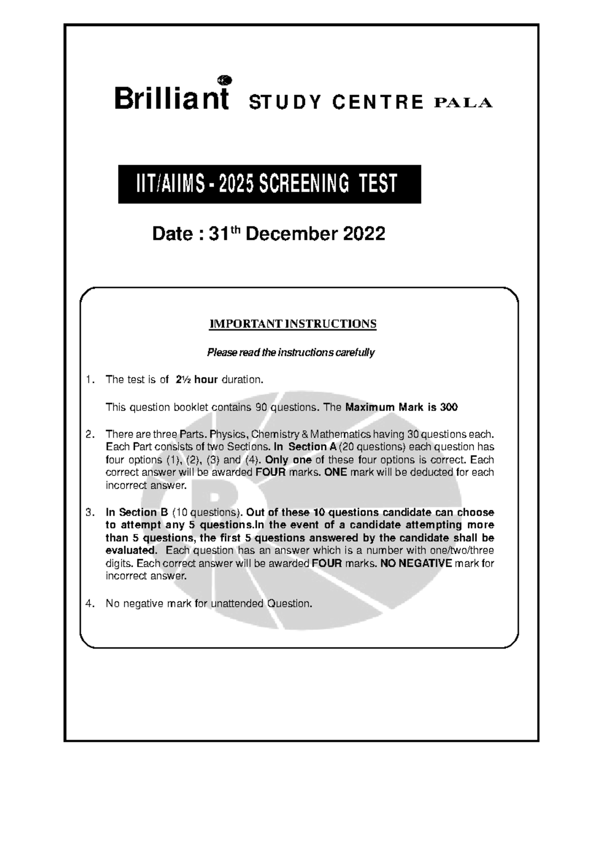IIT AIIMS 2025 Screening Test Answer Key and Solutions - Studocu
