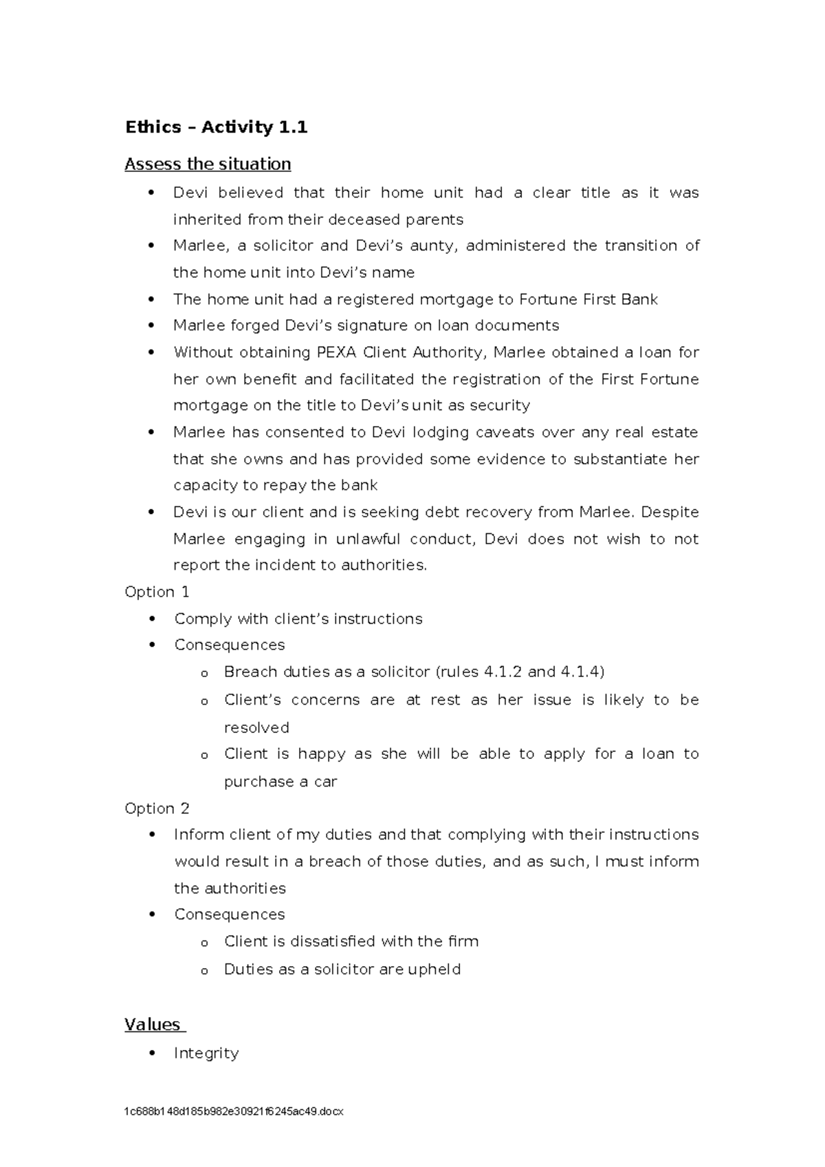 Ethics Activity 1.1: Assessing Legal Duties and Client Instructions ...