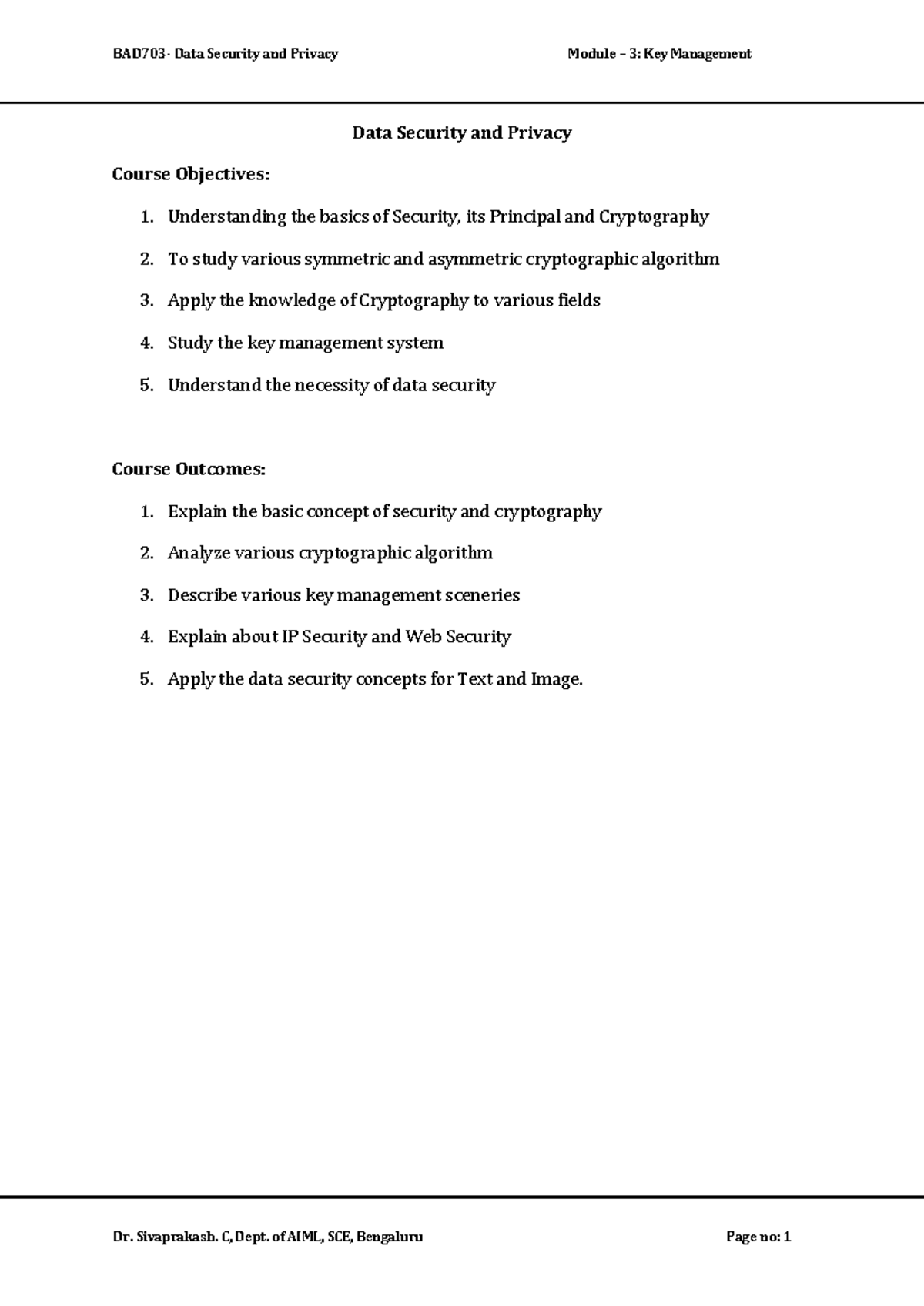BAD703 Lecture Notes: Module 3 - Key Management Overview - Studocu