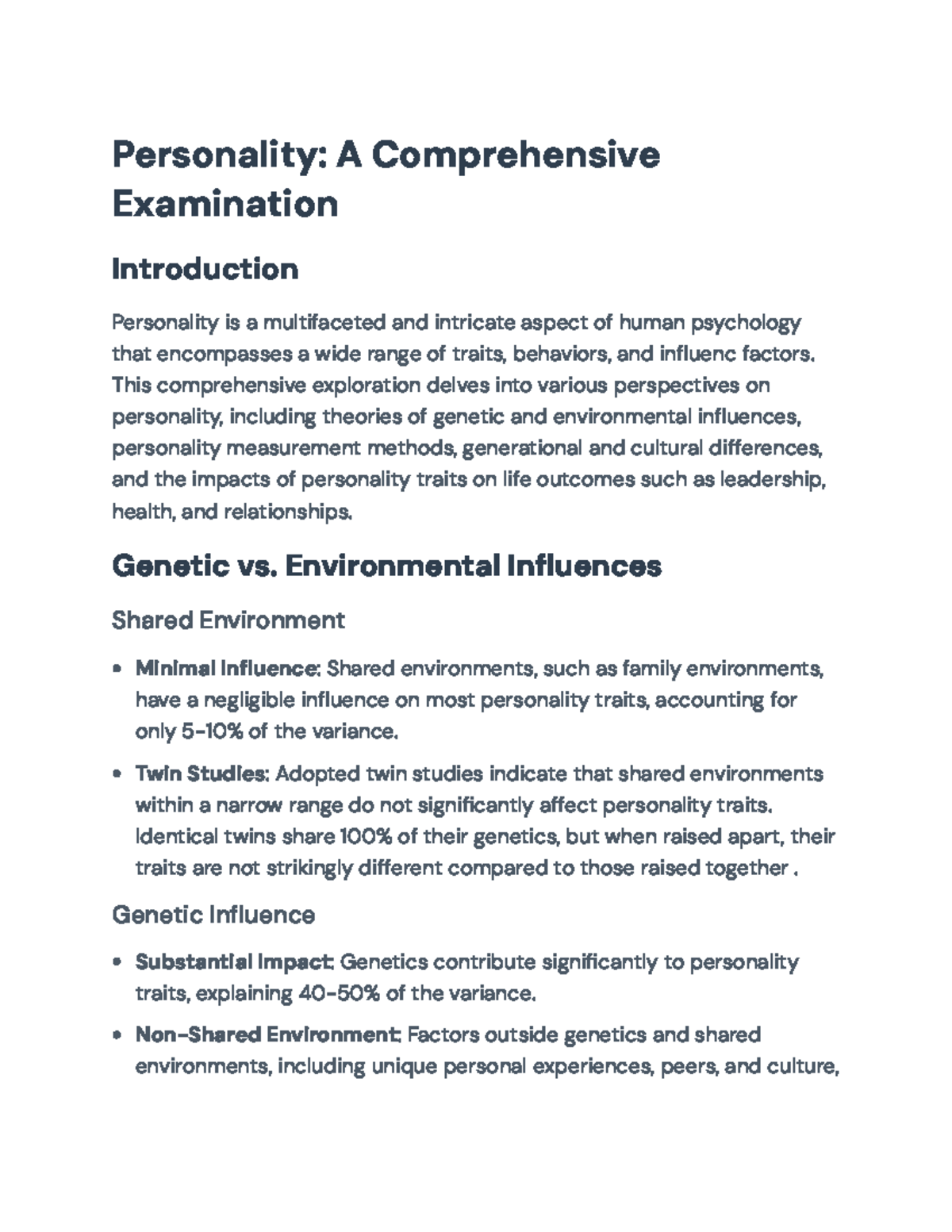 Understanding Personality: Genetic and Environmental Influences ...