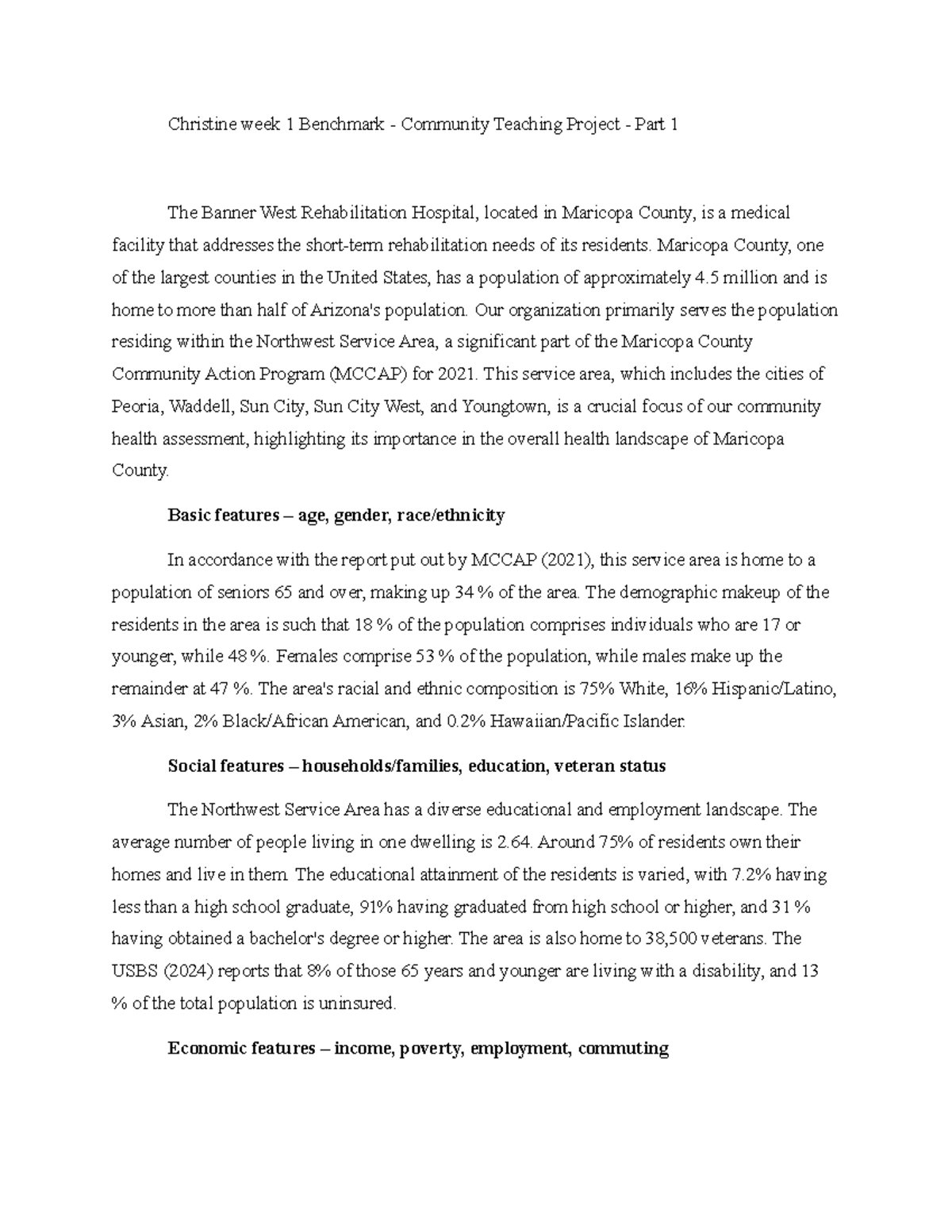 Christine, Week 1 Benchmark Teaching Project: Community Health Insights ...