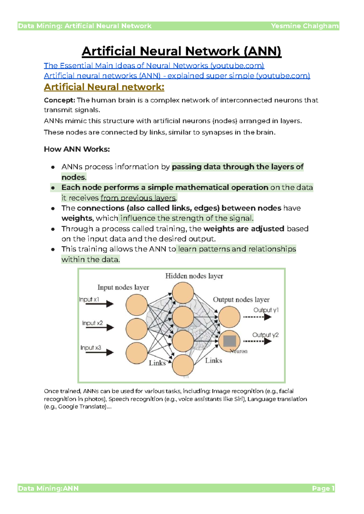 Data Mining: ANN Overview and Key Concepts - Studocu