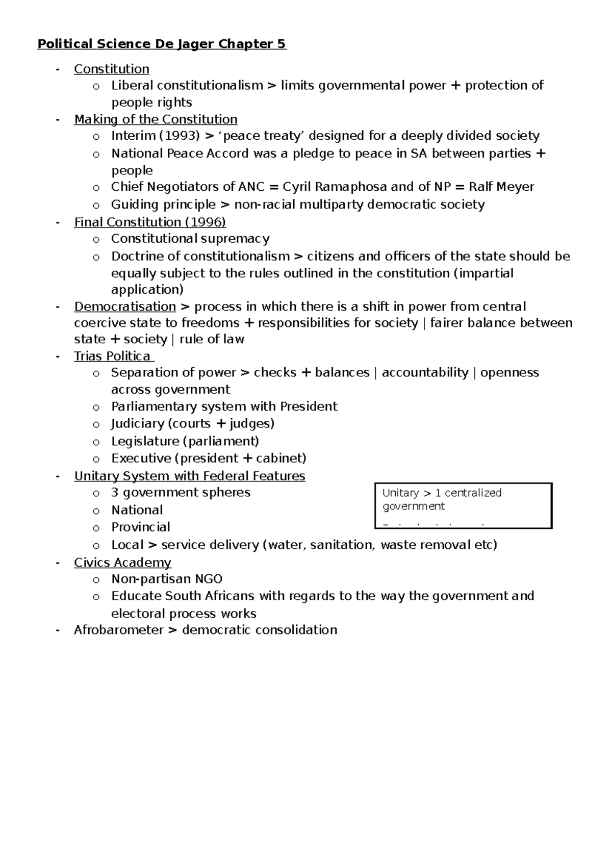 De Jager PS 101 Chapter 5: Liberal Constitutionalism & Governance - Studocu