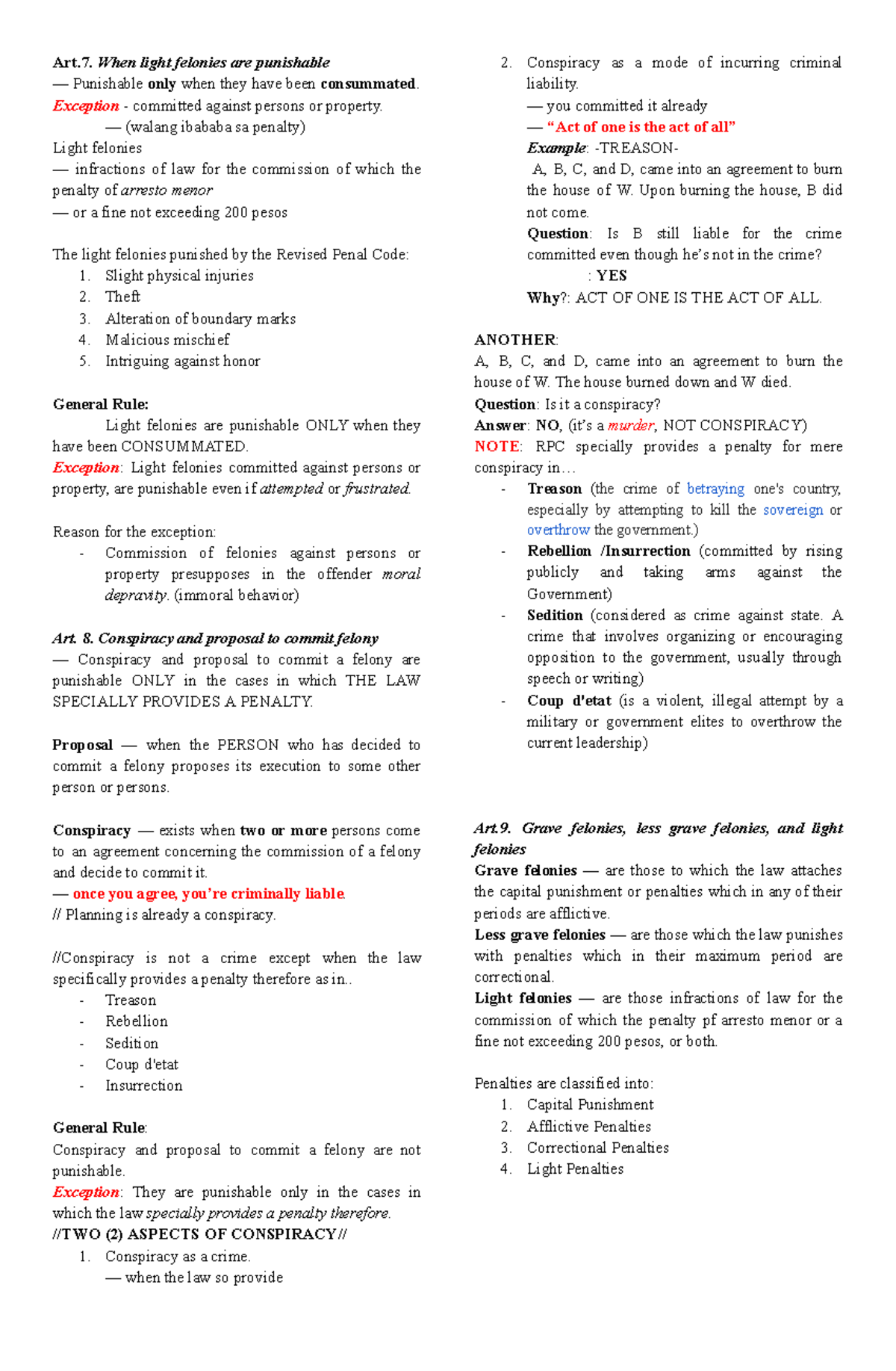 Criminal LAW - A summary of law - Art. When light felonies are ...