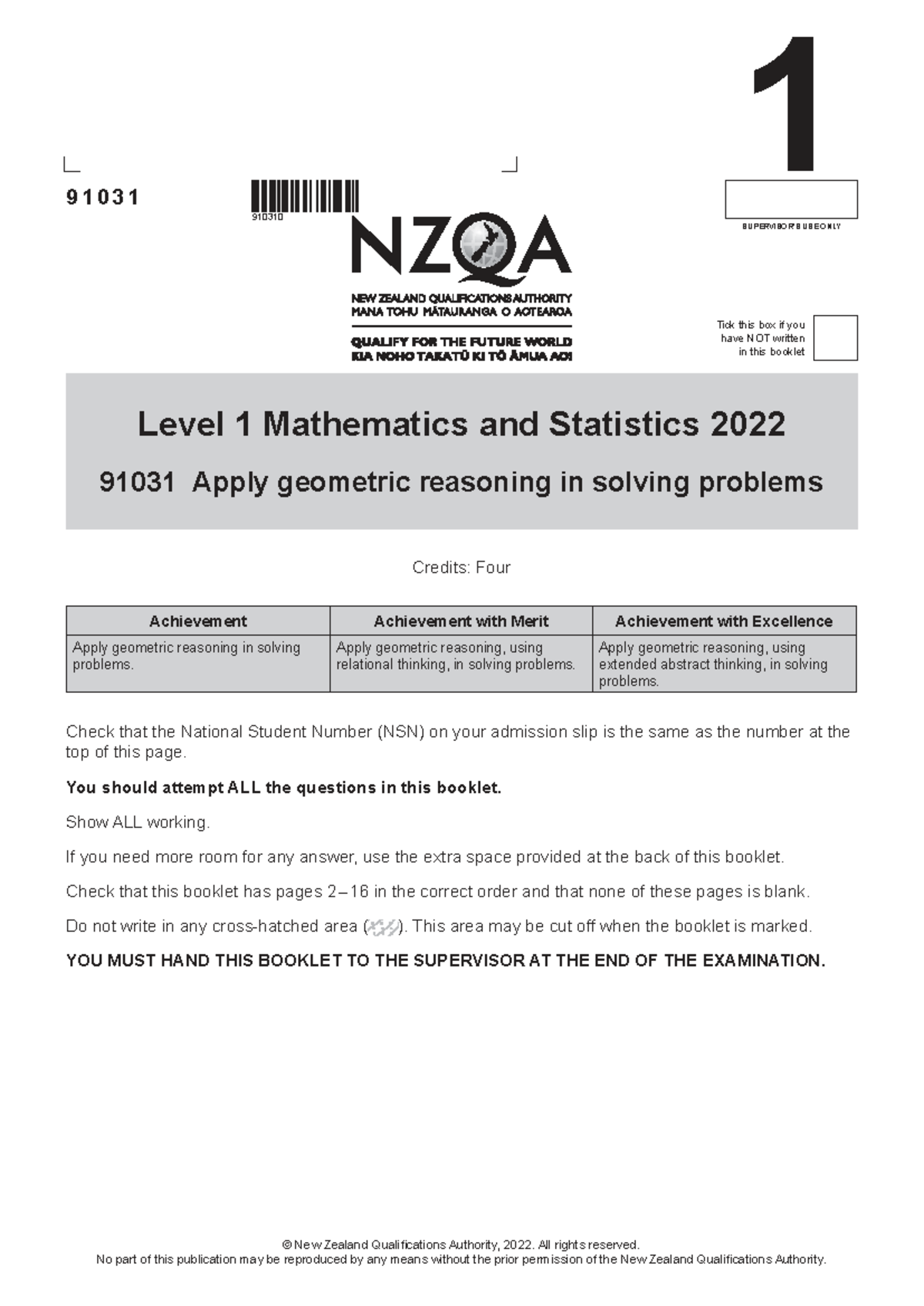 91031 Level 1 Mathematics & Statistics 2022 Exam - Geometry - Studocu