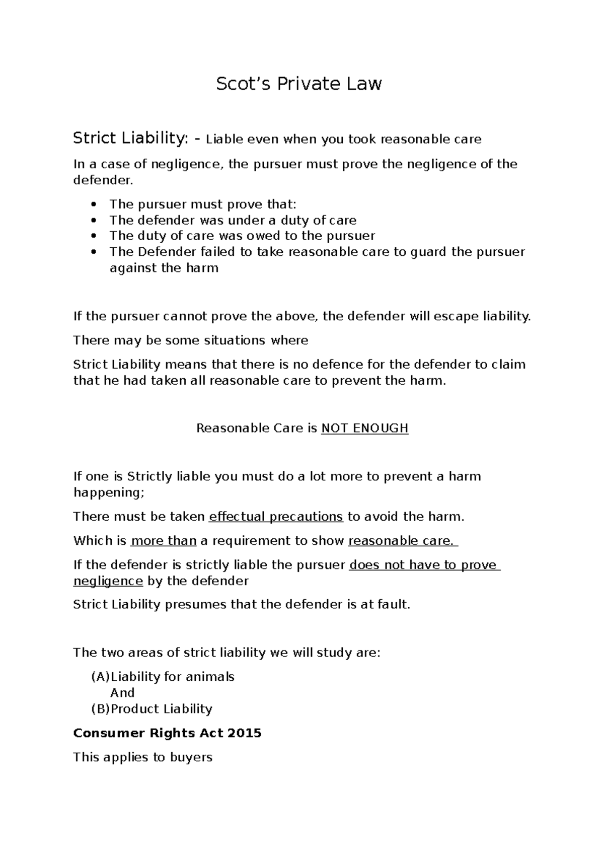 Scots Private Law: Understanding Strict Liability Concepts - Studocu
