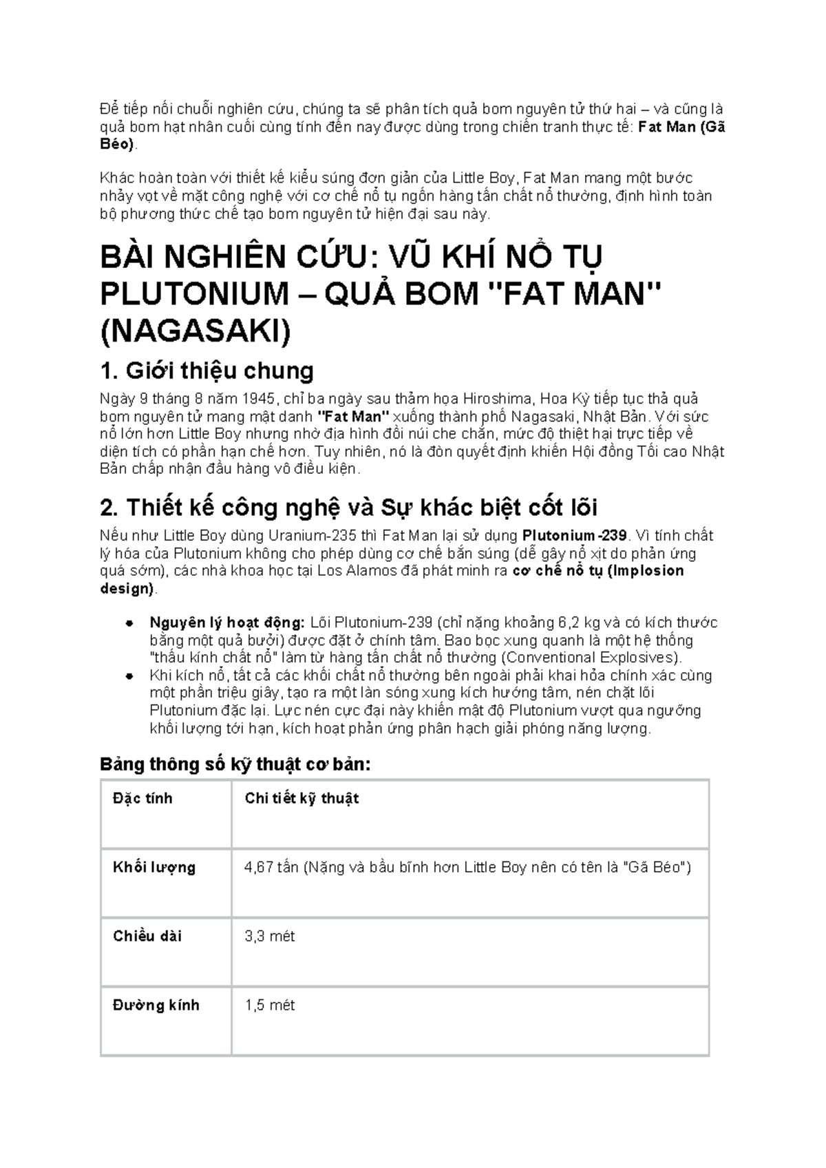 BÀI NGHIÊN CỨU: PHÂN TÍCH QUẢ BOM FAT MAN (NAGASAKI) - Studocu