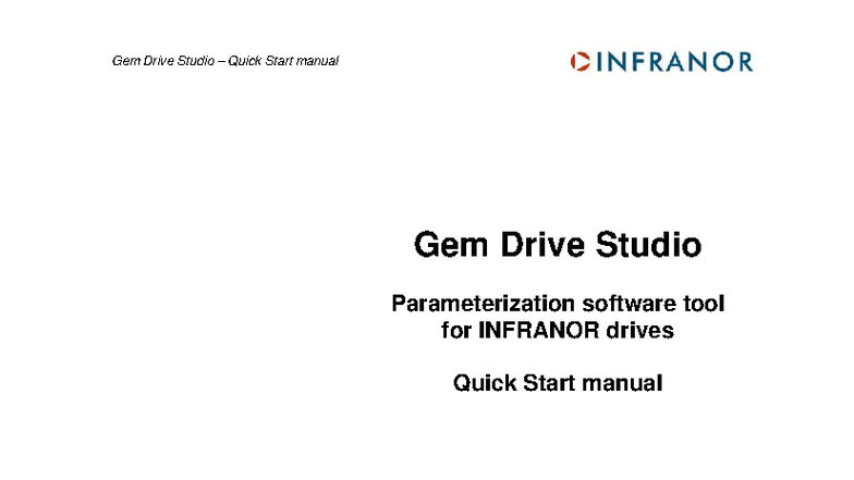 Gem Drive Studio Quick Start Manual (INFRANOR) - Version 1.7 - Studocu