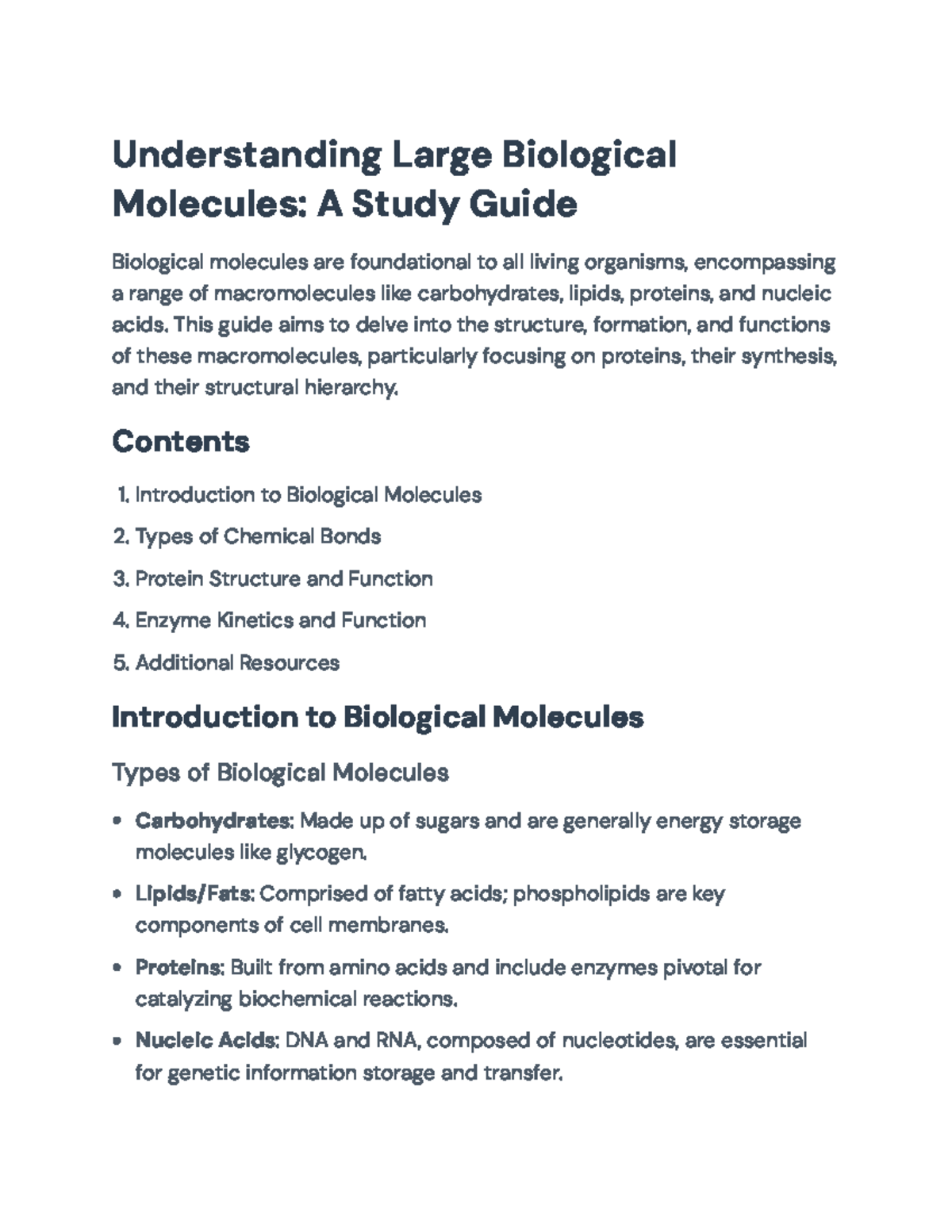 Understanding Large Biological Molecules: A Study Guide for Bio 101 ...