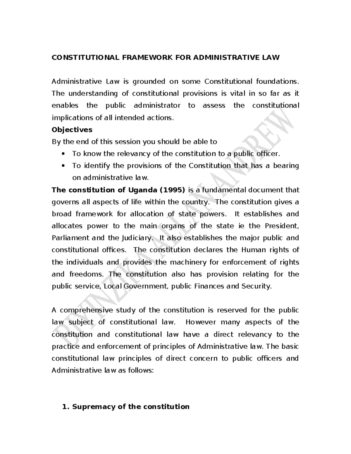 Constitutional Framework for Administrative Law (ADL 101) - Studocu