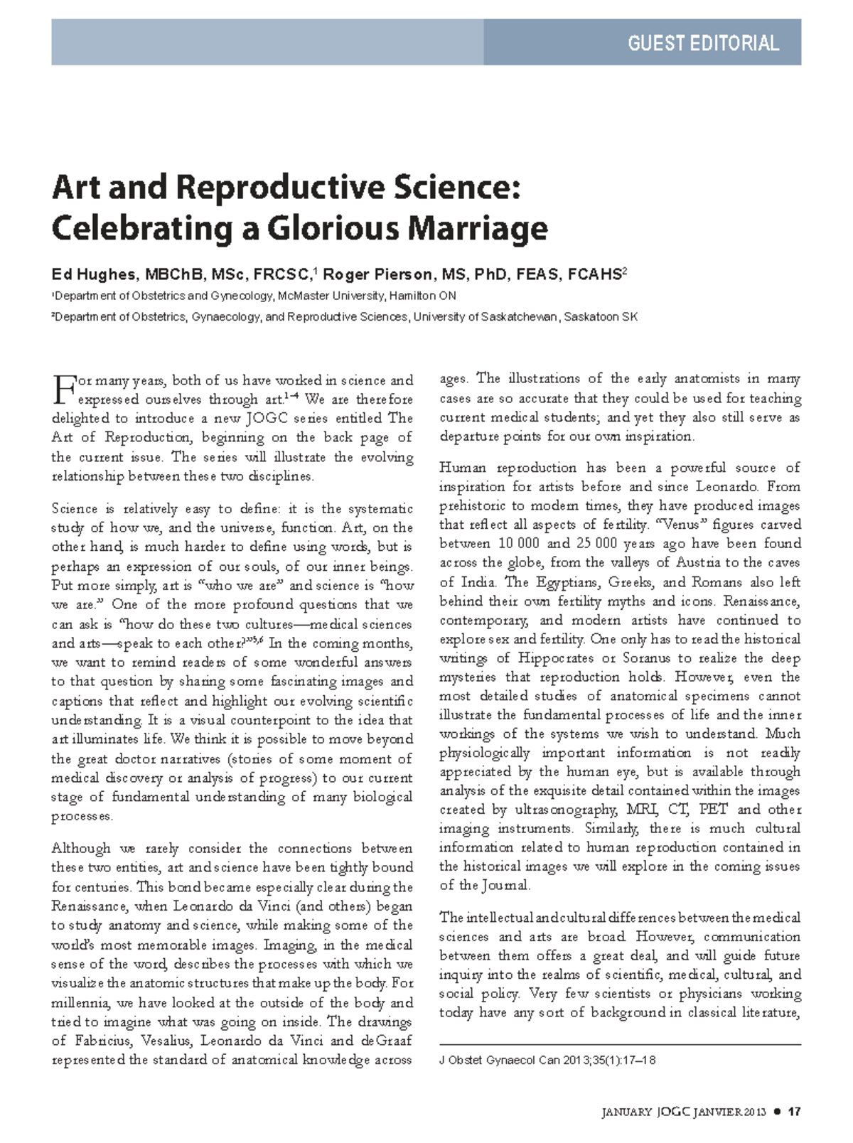 GUEST EDITORIAL: Art & Reproductive Science in JOGC - Studocu