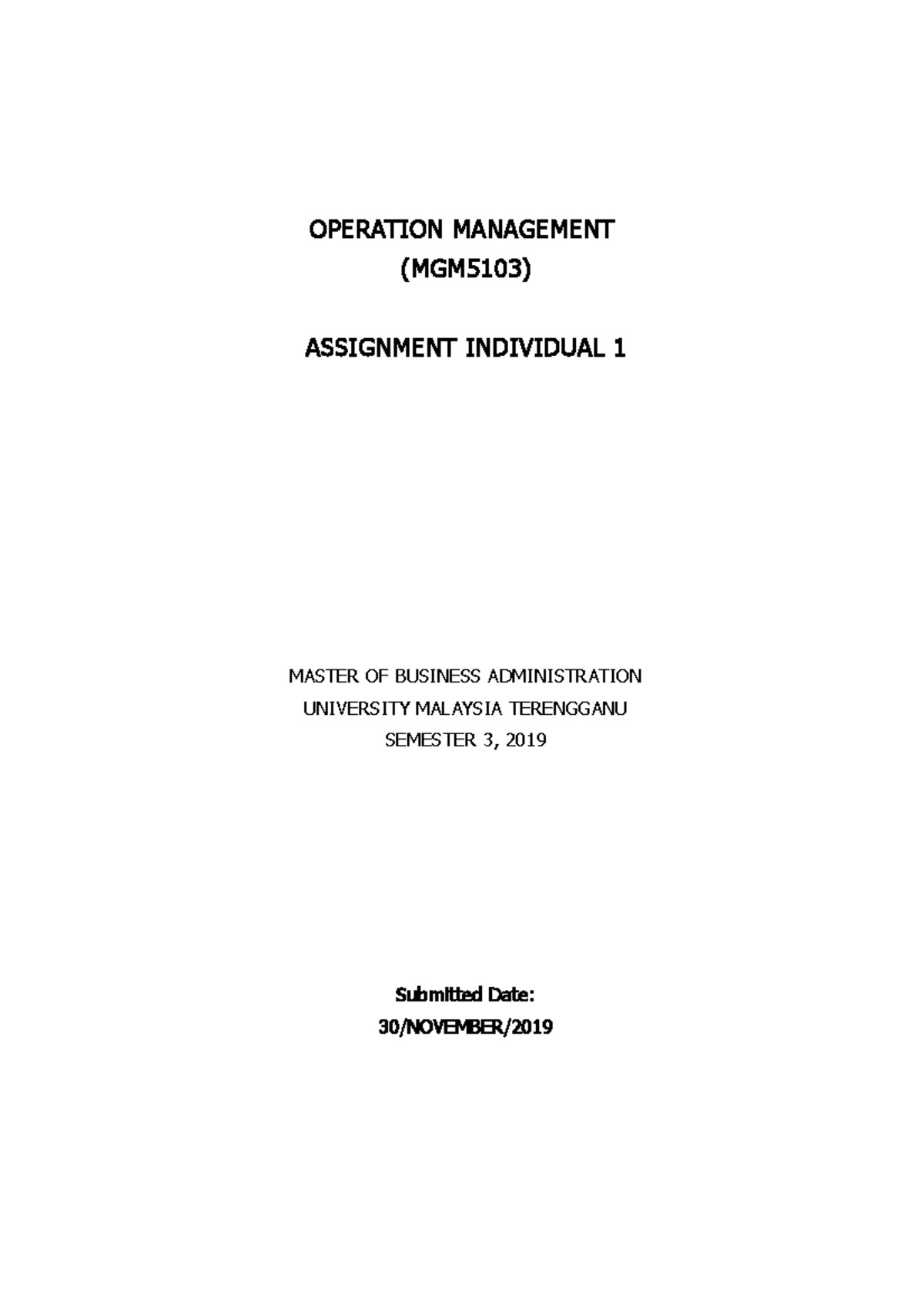 MGM5103 Assignment 1: Key Decisions in Operations Management - Studocu