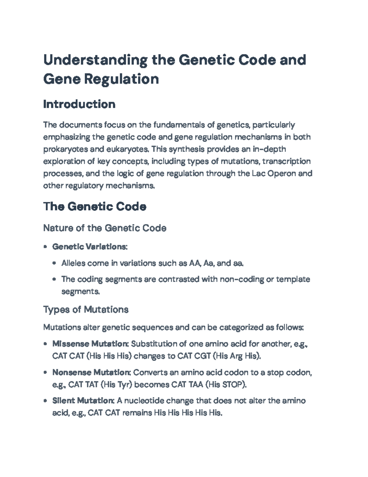 Genetic Code and Gene Regulation Overview: Fundamentals in Biology ...