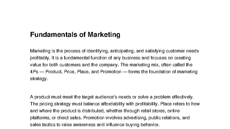 Marketing Fundamentals: Understanding the 4Ps and Beyond - Studocu