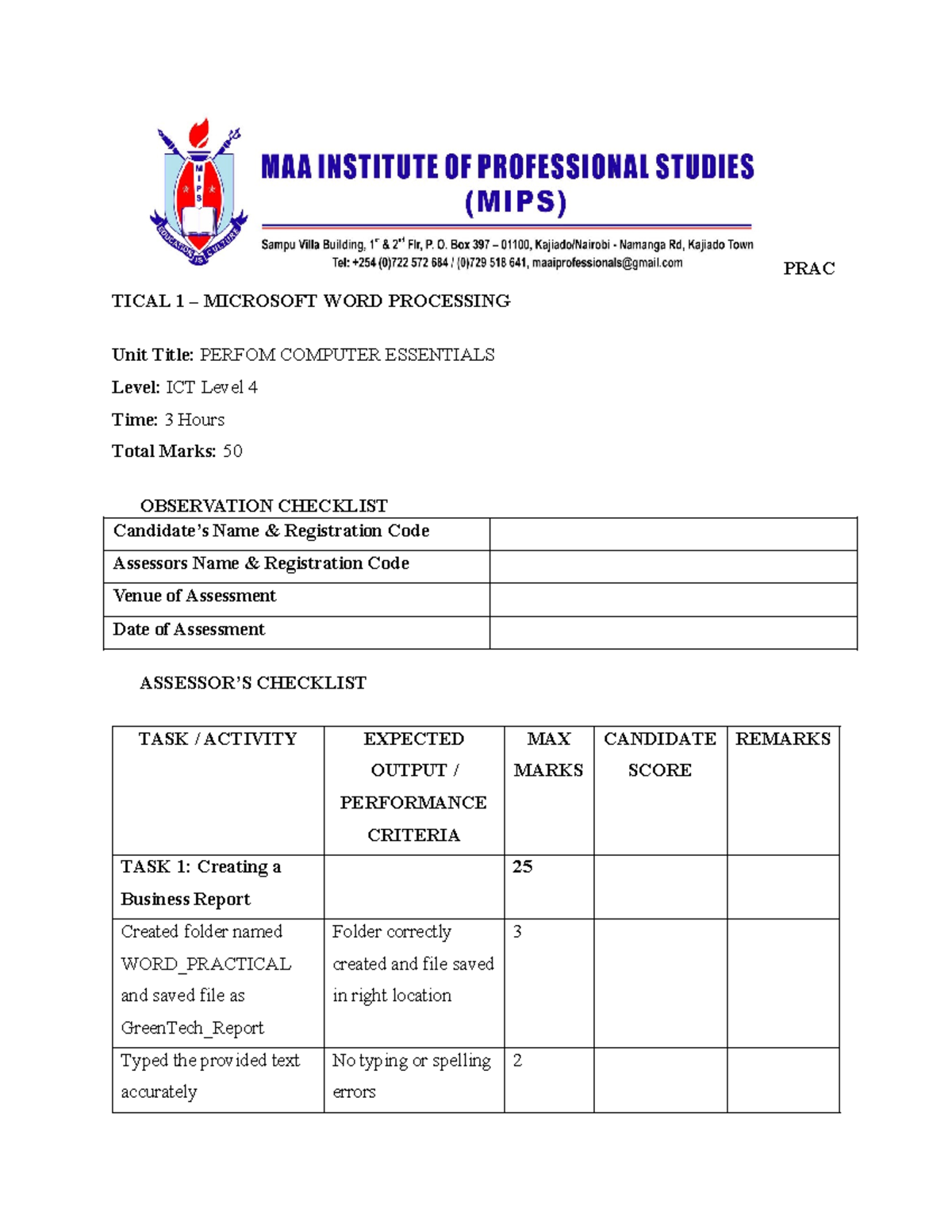 PRAC 1: Microsoft Word Processing Checklist - Computer Essentials - Studocu