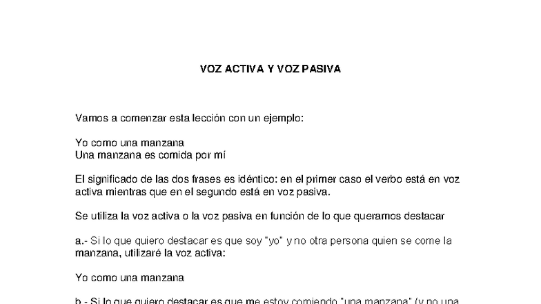 Let 113 Ejercicios de Voz Activa y Pasiva: Lección Completa - Studocu