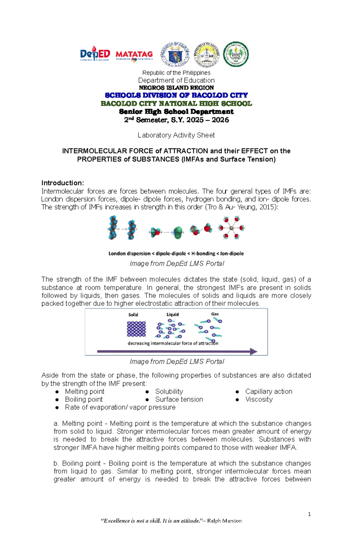 General Chemistry 2 Lab Report: Intermolecular Forces & Surface Tension ...