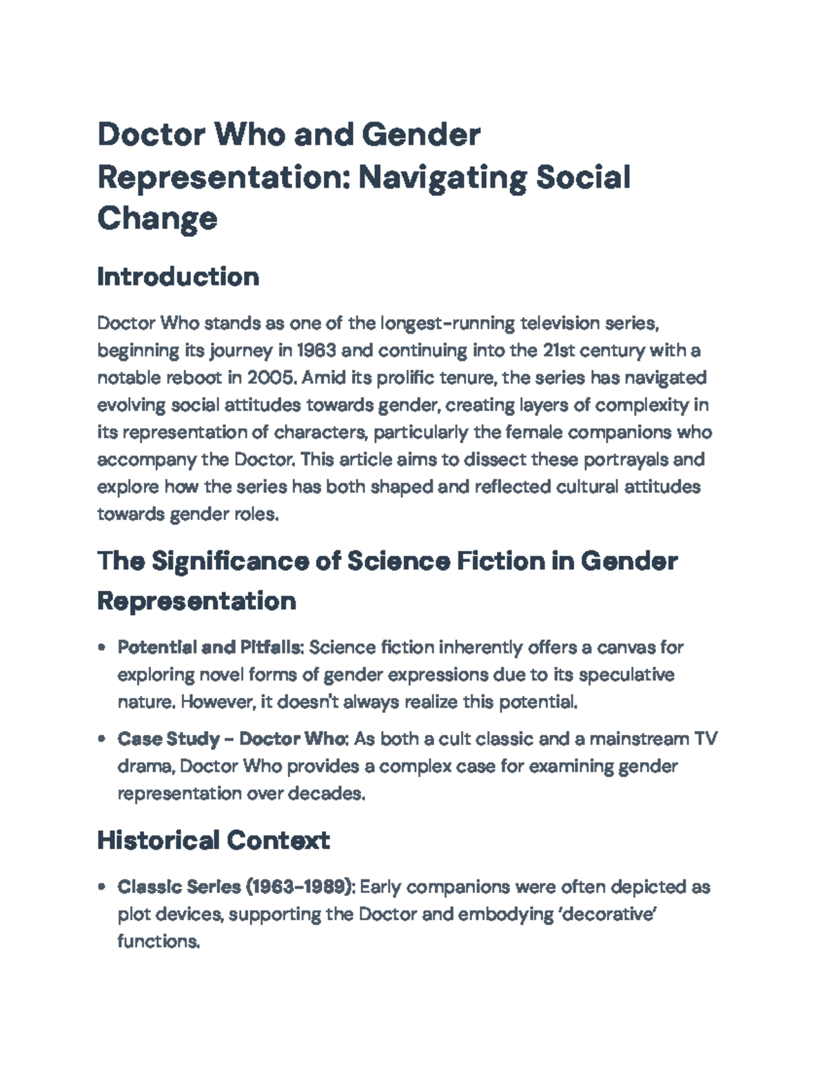 Doctor Who and Gender Representation: A Critical Analysis of Social ...